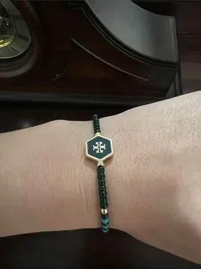Tory Burch | Jewelry | Tory Burch Hexagon Logo Beaded Bracelet In Black ...